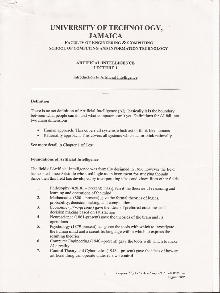 Artificial Intelligence Lecture Notes PDF | PDF
