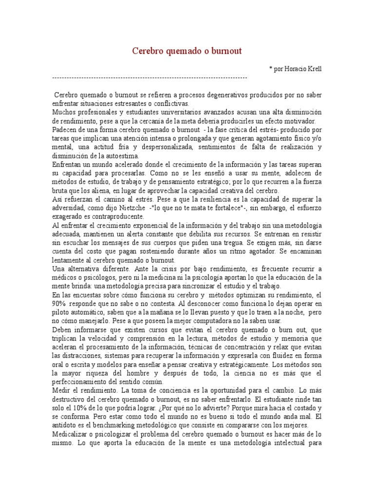 Cerebro Quemado Burn Out | PDF | Burnout ocupacional | Mente