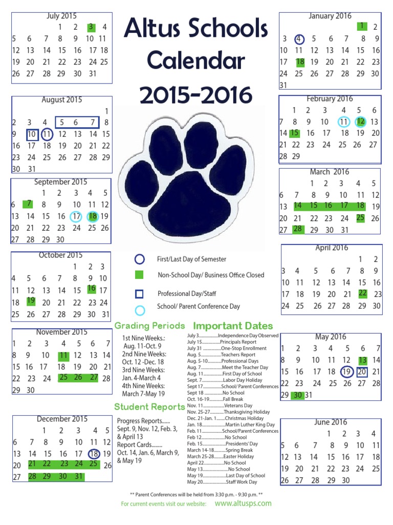 Altus Schools 2015-2016 Calendar | PDF | Career & Growth