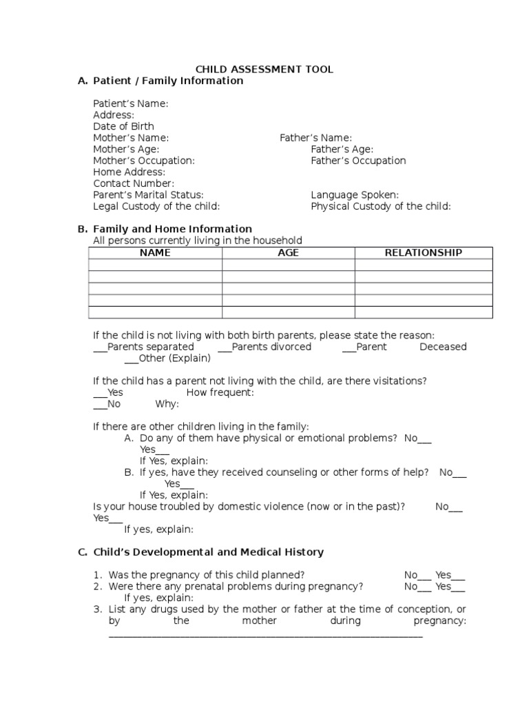 Child Assessment Tool | PDF | Child Custody | Childhood