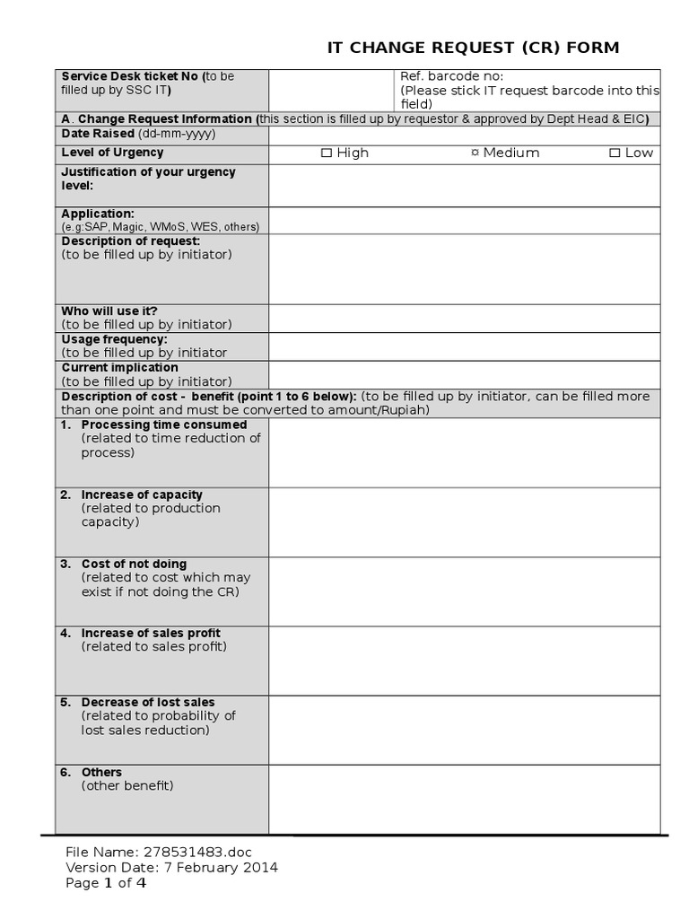 SSC-IT-DeS - Change Request Form v3 | Download Free PDF | Business ...