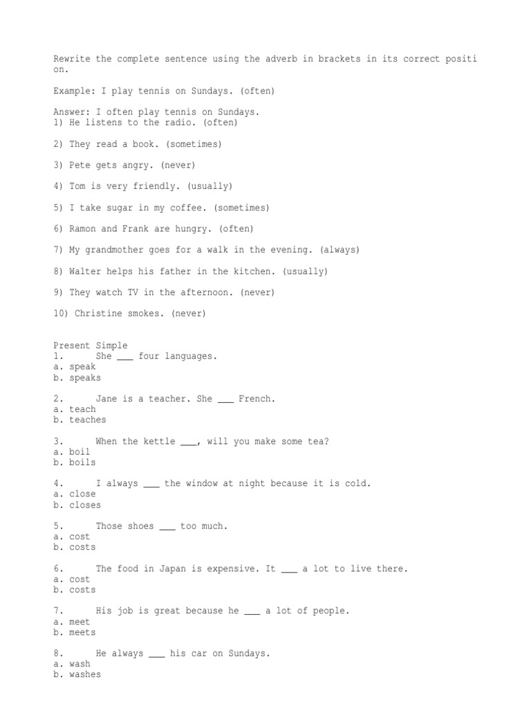 Present Simple vs Continuous Exercises | PDF | Foreign Language Studies