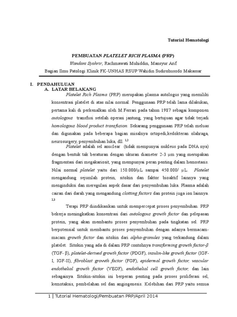 Platelet Rich Plasma | PDF