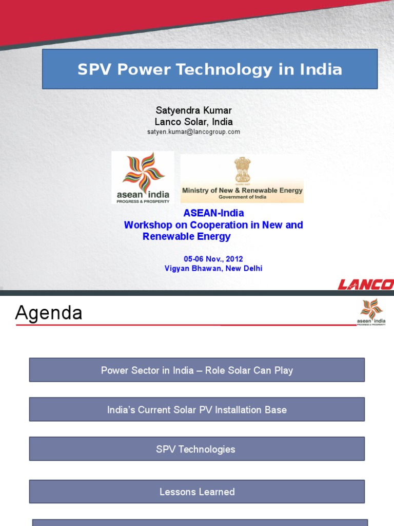 SPV Power Technology in India: Satyendra Kumar Lanco Solar, India | PDF ...