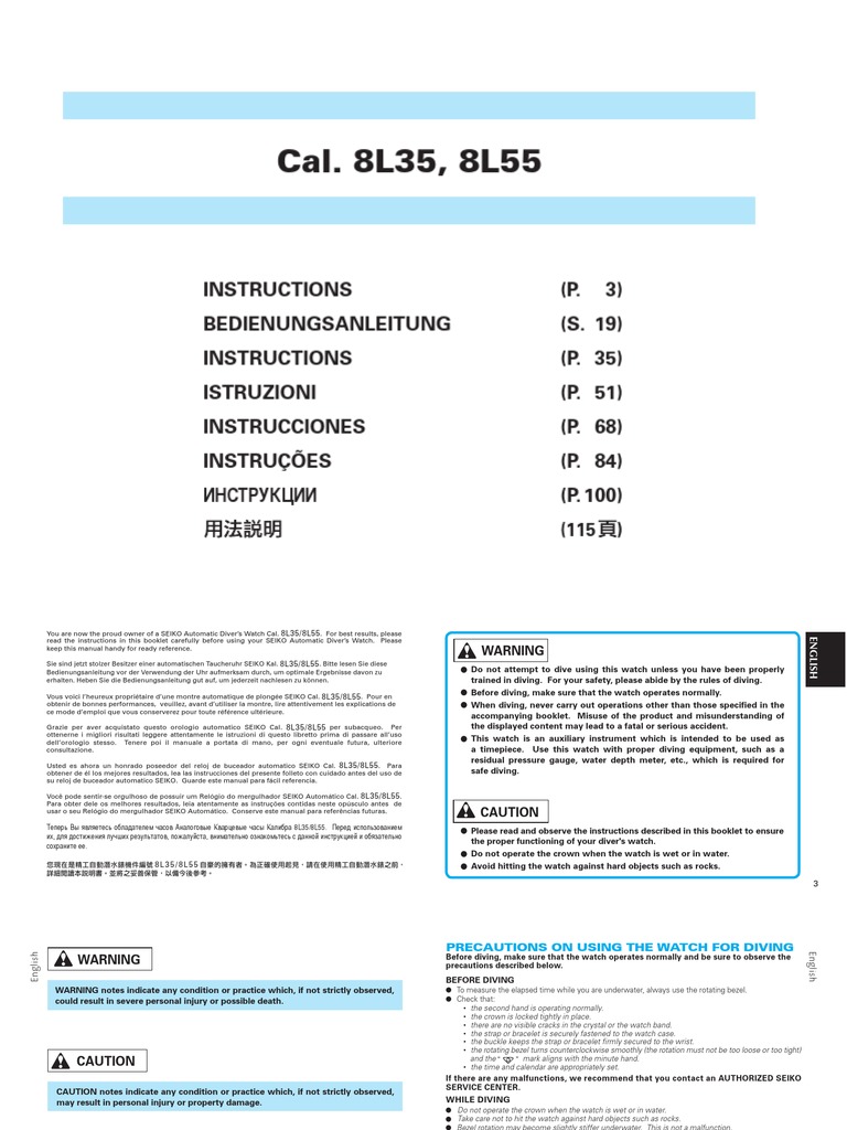 User Manual For The Seiko SBEX001G (8L55 Movement) | PDF | Watch ...