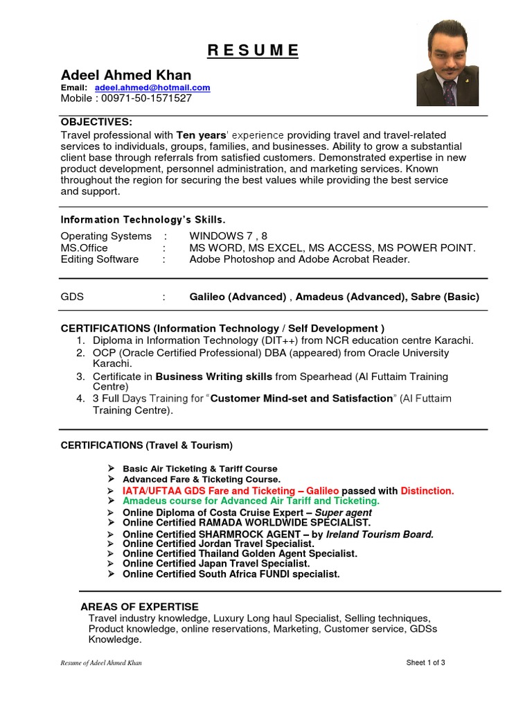 Adeel Resume New | PDF | Travel Agency | Service Industries