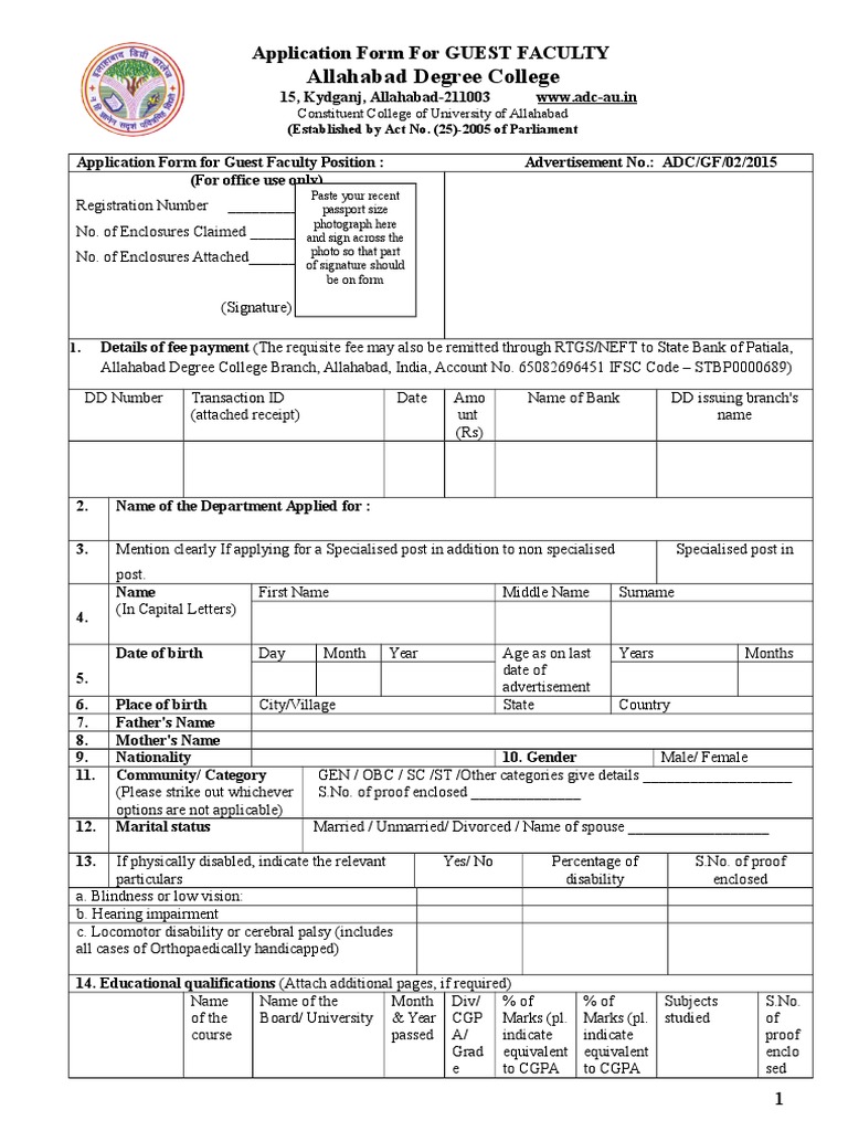 ADC Guest Faculty Form | PDF | Doctor Of Philosophy | Academic Degree