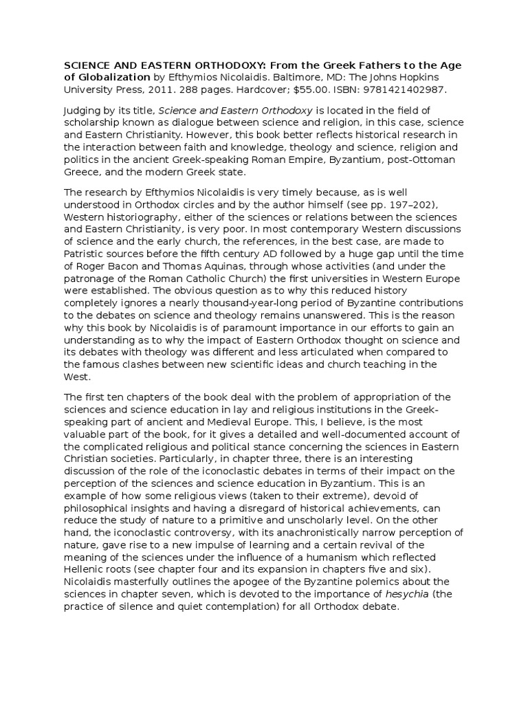 Science and Eastern Orthodoxy | PDF | Theoria | Eastern Orthodox Church