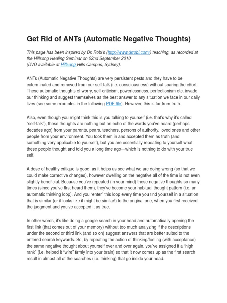 Get Rid Of Ants Automatic Negative Thoughts Download Free Pdf