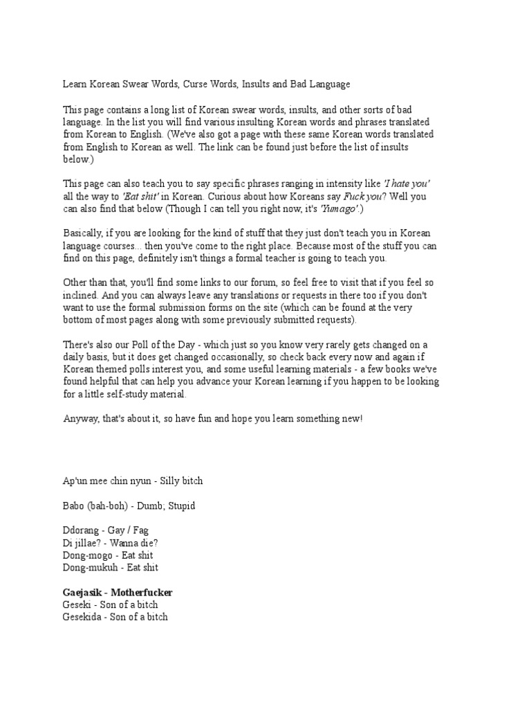 Korean Cuss | PDF | Profanity | Lexical Semantics