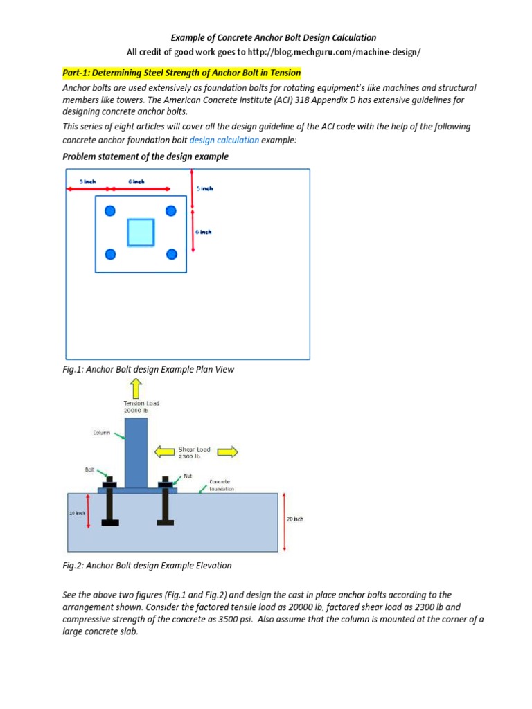 Concrete Anchor Bolt Design Calculation | PDF | Ultimate Tensile ...
