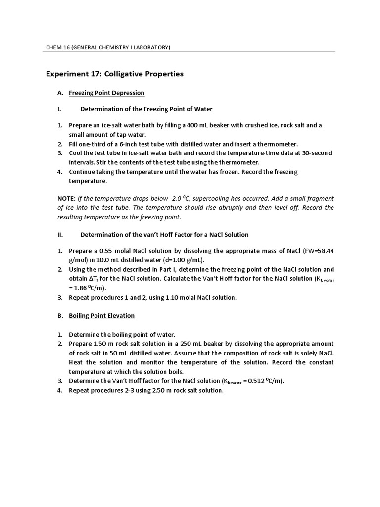 Freezing Point Depression Experiment | PDF