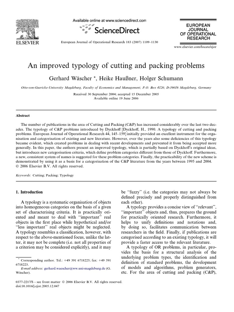 An Improved Typology of Cutting and Packing Problems | Download Free ...