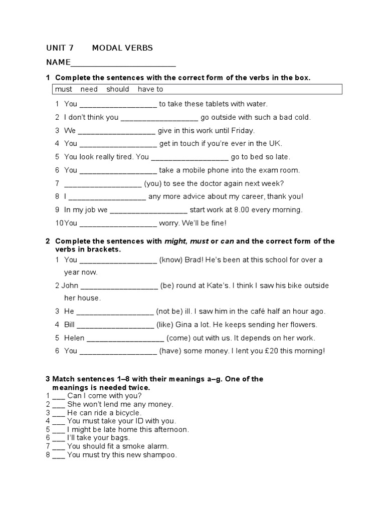 Mastering Modal Verbs: Exercises and Answers | PDF | Self-Improvement