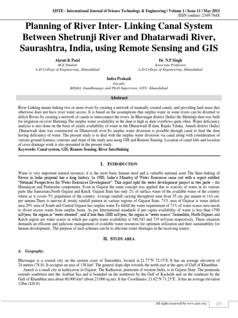 Planning of River Inter - Linking Canal System Between Shetrunji River ...