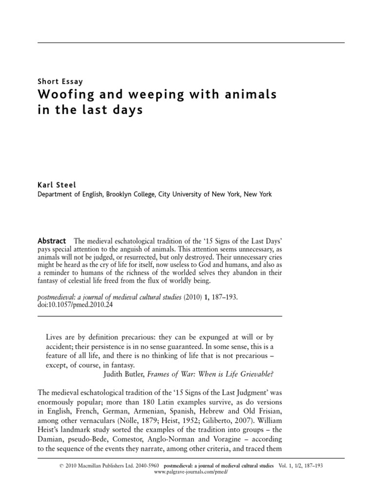 Woofing and Weeping With Animals in The Last Days | PDF | Religion And ...