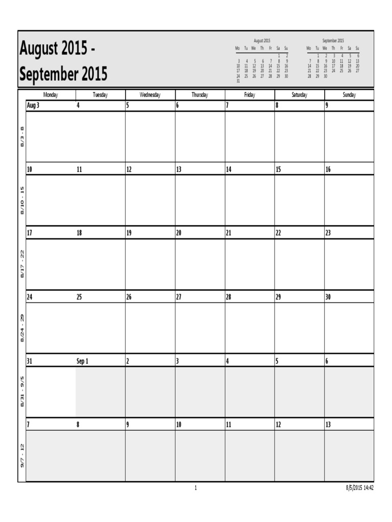 August-September 2015 Calendar | PDF