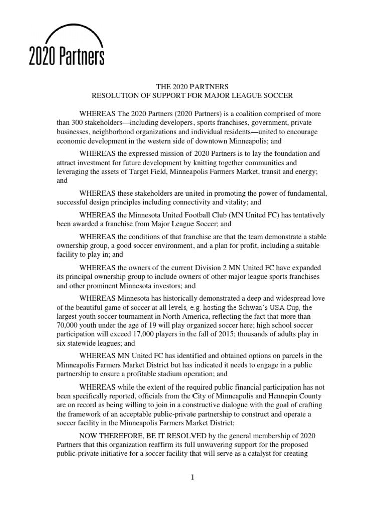 2020 Partners Resolution Supporting MLS - 2015!08!04 | PDF ...