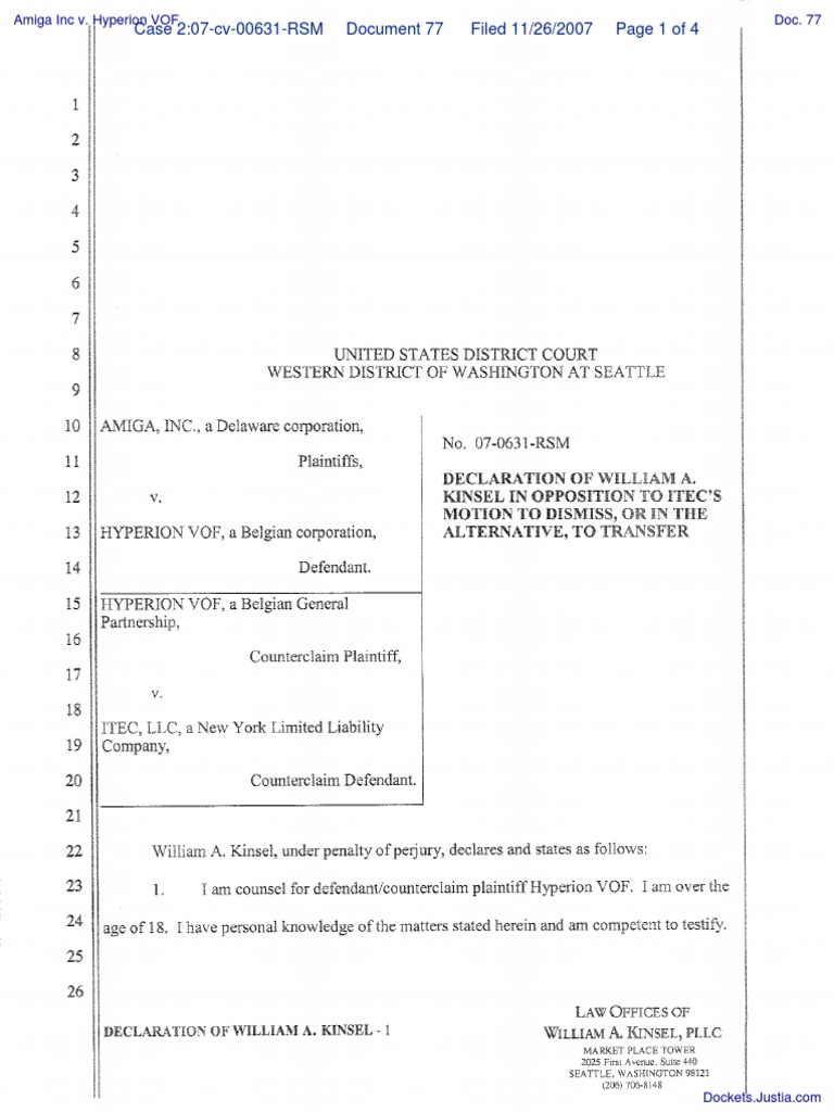 Amiga Inc v. Hyperion VOF - Document No. 77 | PDF