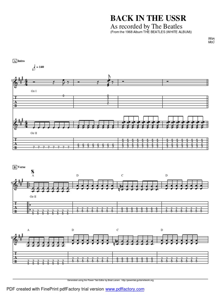 Beatles The-Back in The Ussr | PDF | Rock Songs | Songs
