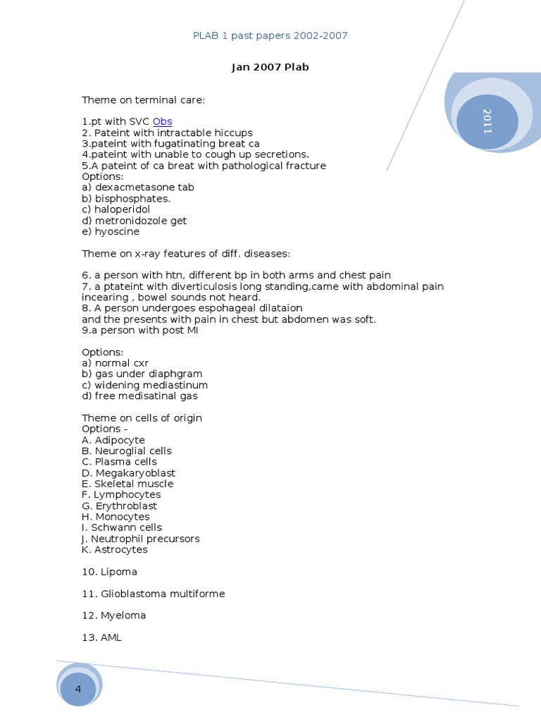 PLAB-1-Past-Papers 2001-7 PDF | PDF | Indigestion | Cervical Cancer