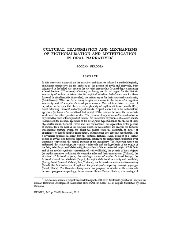 Cultural Transmission of Oral Narratives: A Theoretical Approach to the ...