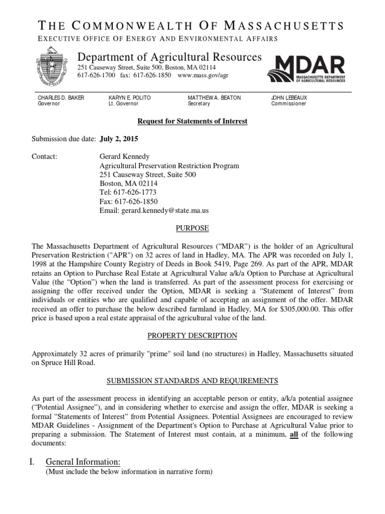 State Request For Statements of Interest | PDF | Assignment (Law) | Farms