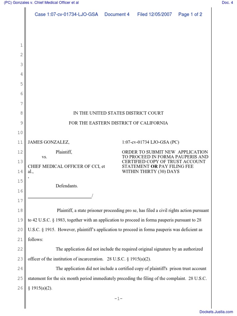 (PC) Gonzales v. Chief Medical Officer Et Al - Document No. 4 | PDF ...