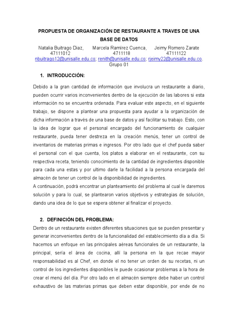 Proyecto Base de Datos Restaurante | PDF | Bases de datos | Información