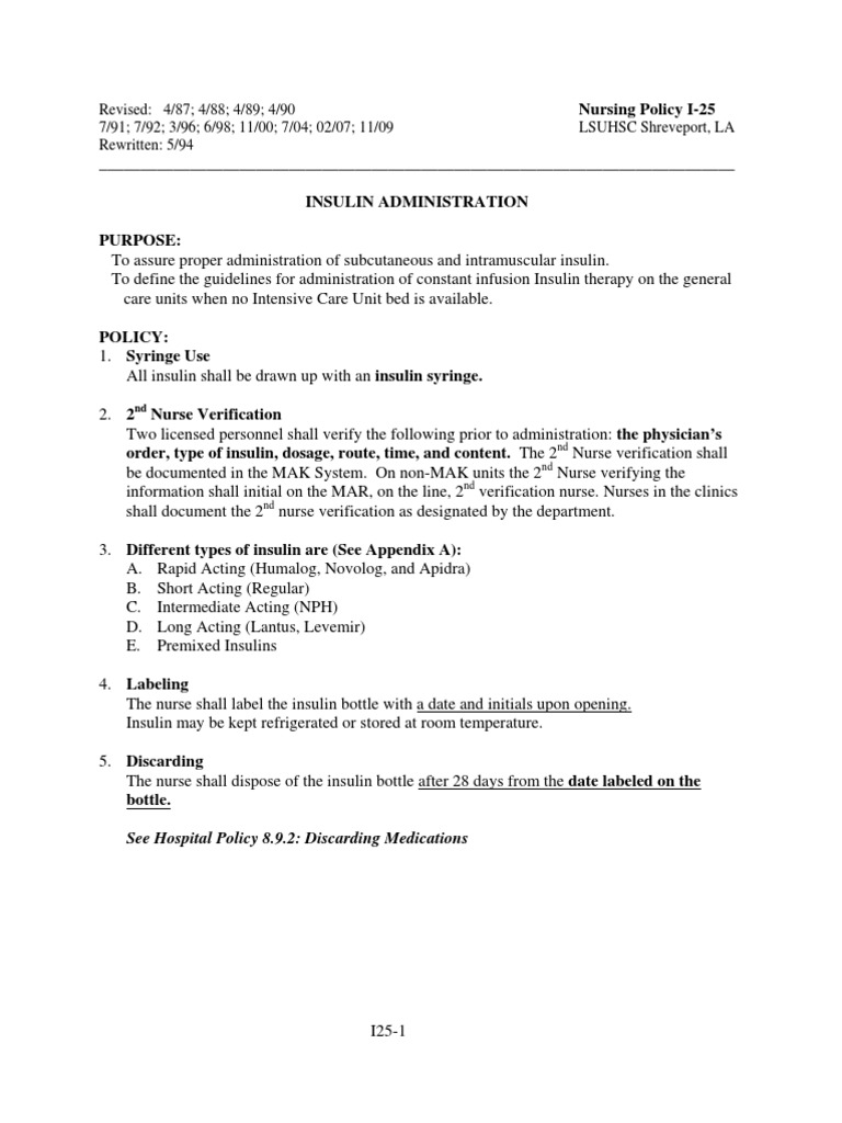 Insulin Administration Guidelines for Nurses | PDF | Injection ...