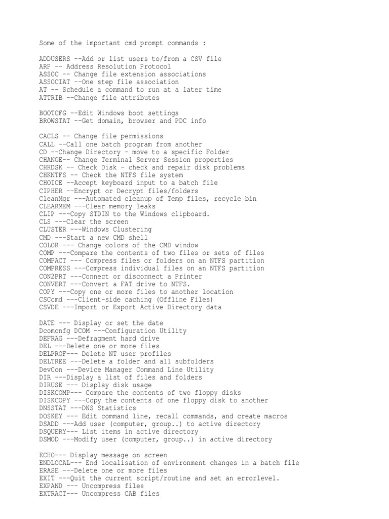 CMD Prompt Commands | PDF | Windows Registry | Computer File