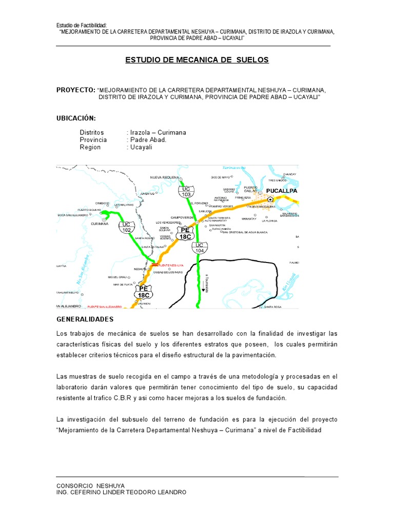 Estudio de Factibilidad Carretera Neshuya-Curimana | PDF | Aluminio | La carretera
