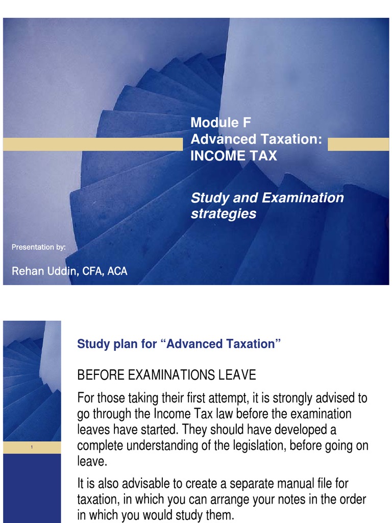 Module F Advanced Taxation: Income Tax: Study and Examination ...