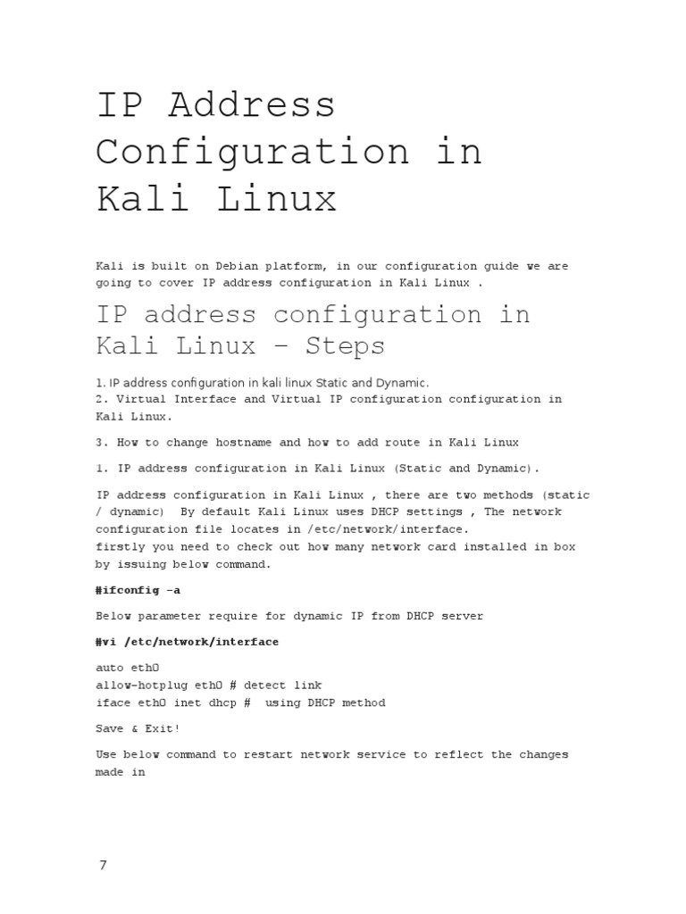 Ip Configuration Kali Linux | PDF | Ip Address | Internet Architecture