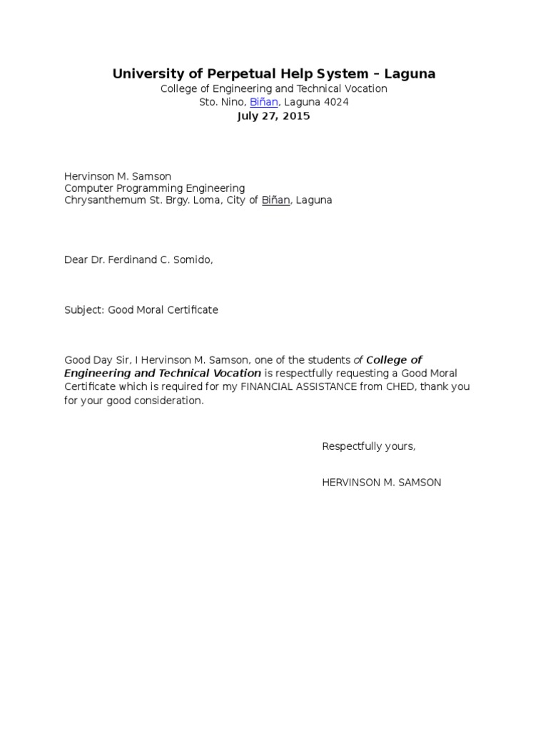 Student Request for Good Moral Certificate | PDF