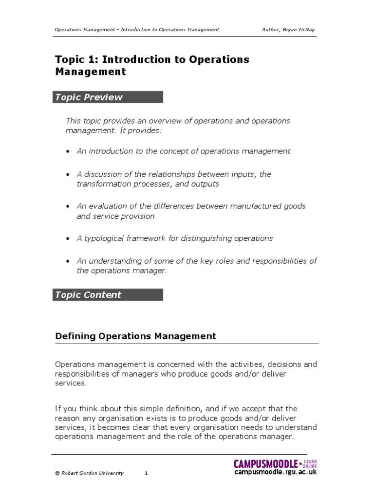 Introduction To Operation Management | PDF | Operations Management ...