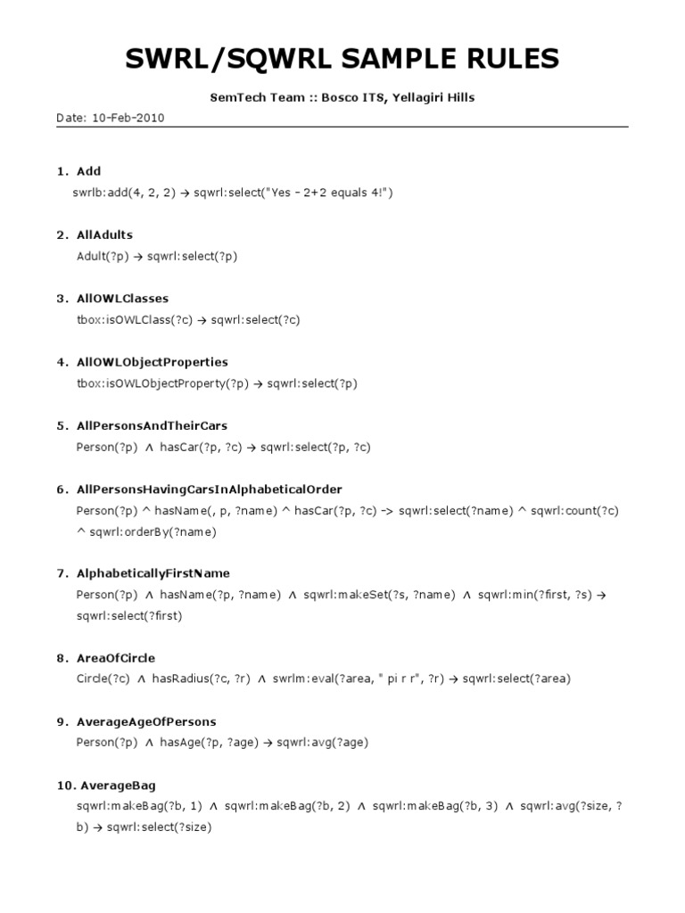 SWRL Sample Rules
