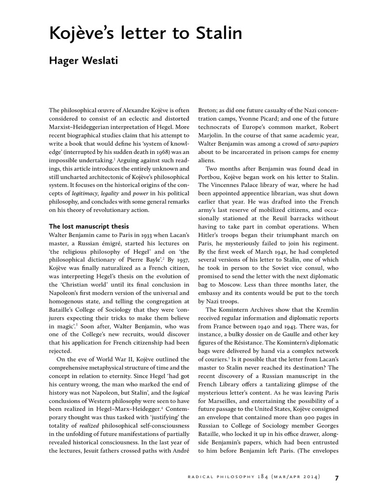 Kojève's Philosophical Letter to Stalin | PDF | Georg Wilhelm Friedrich ...