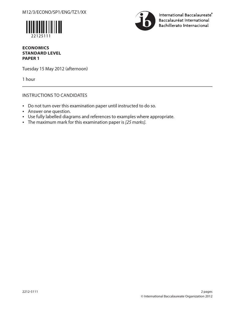 IB Economics Standard Level Exam Paper 1 | PDF