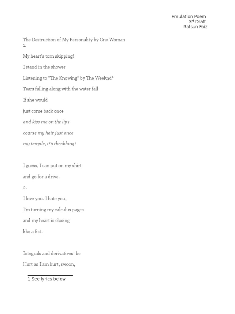 Emulation Poem 3rd Draft | PDF | Poetry