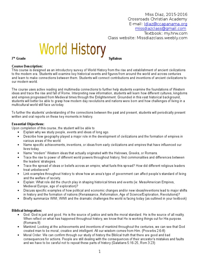7th Grade World History Syllabus | PDF | Western Culture | Homework