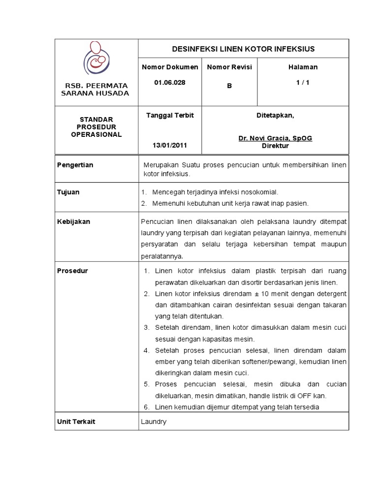 Sop Desinfektan Linen Kotor Infeksius | PDF