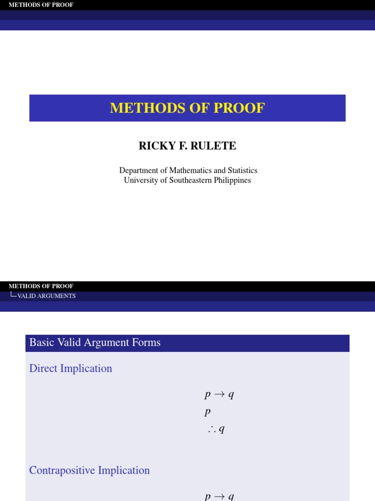 METHODS OF PROOF: Direct, Indirect, Mathematical Induction | PDF ...