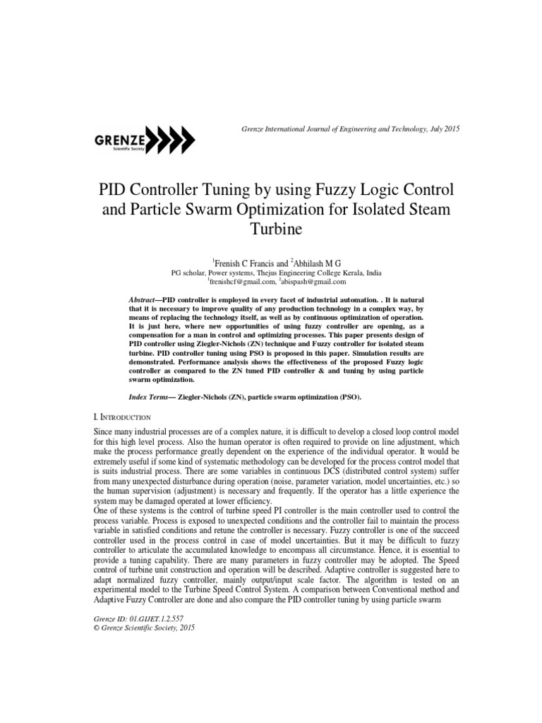 Pid Controller Tuning By Using Fuzzy Logic Control And Particle Swarm 9391