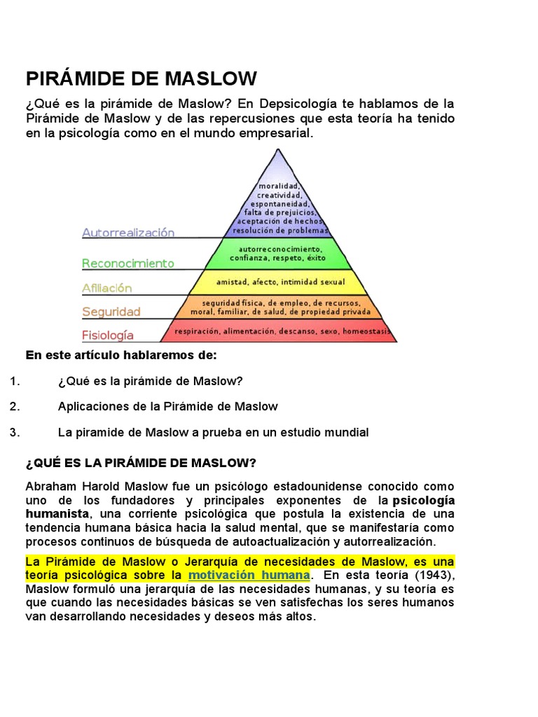 Pirámide de Maslow | Descargar gratis PDF | Ciencias del comportamiento | Sicología