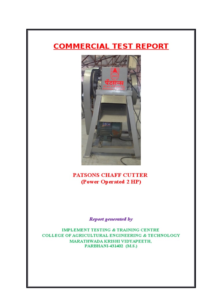 Patsons Chaff Cutter Test Report | PDF | Technology & Engineering