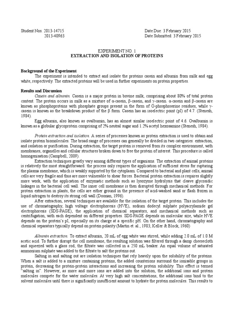 E1 Extraction and Isolation of Proteins | PDF | Salt (Chemistry) | Proteins