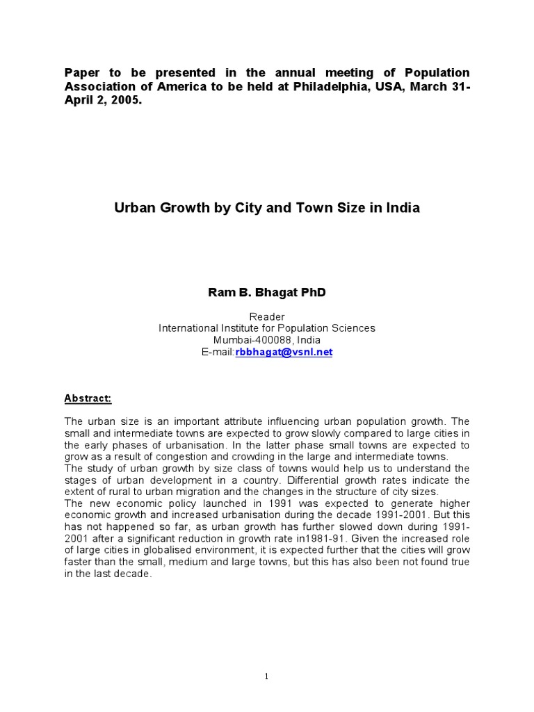 Urban Growth by City and Town Size in India | PDF | Urbanization ...