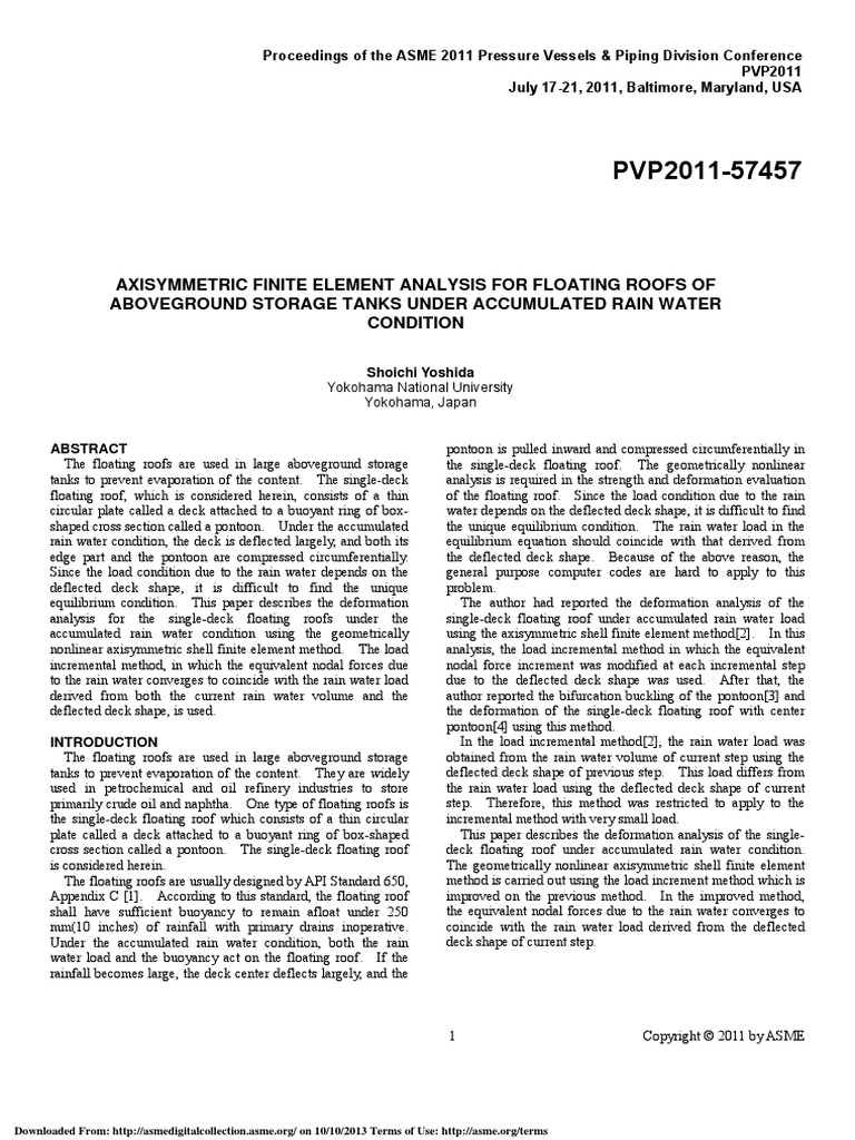 Axisymmetric Finite Element Analysis For Floating Roofs of Aboveground Storage Tanks Under ...