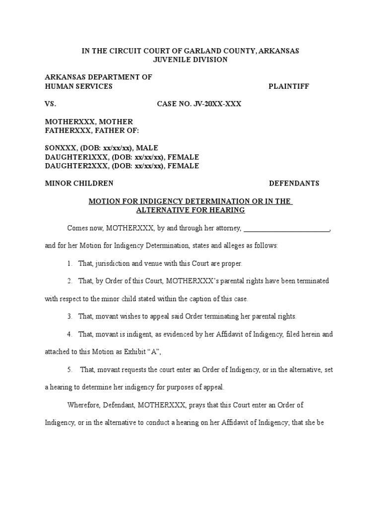 Sample Motion For Indigency | PDF